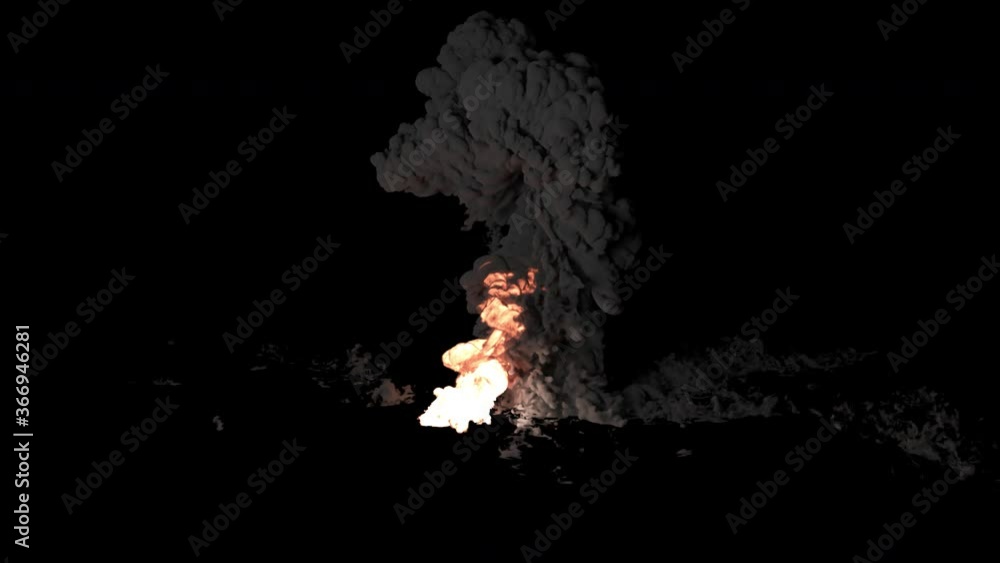 Close-up of explosion and fire. Explosion with thick smoke on an ...