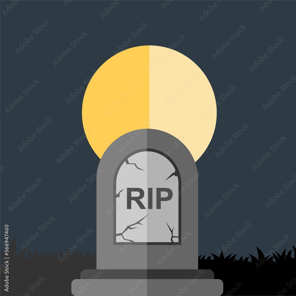 RIP Cemetery with Full Moon Night Sky Halloween Vector Element Stock ...