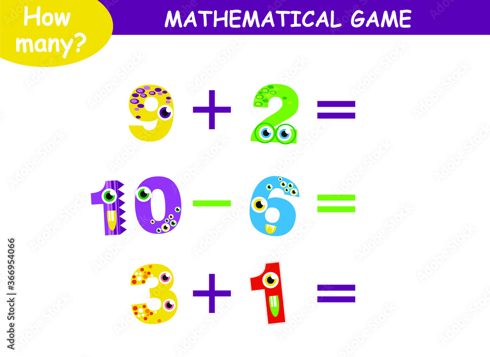 Mathematical Examples Of Addition And Subtraction With Cute Monsters mathematical-examples-of-addition-and-subtraction-with-cute-monsters
