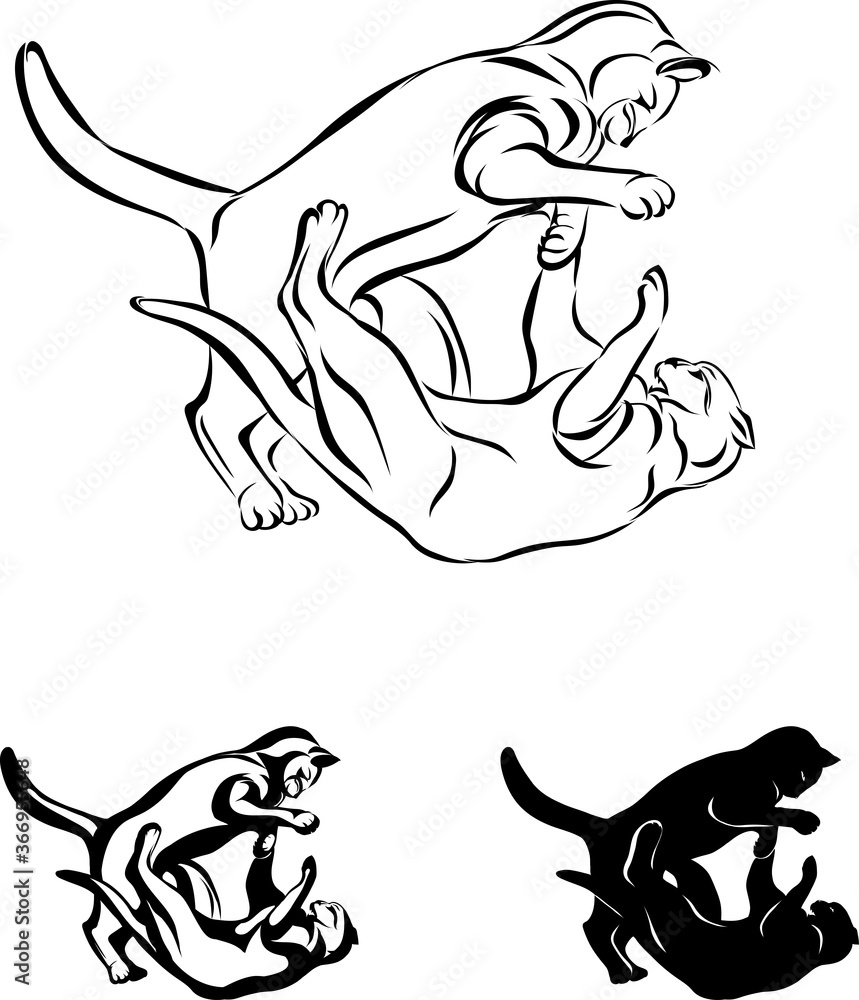 Vetor de Image of fighting cats, graphic image of a cat, black ...