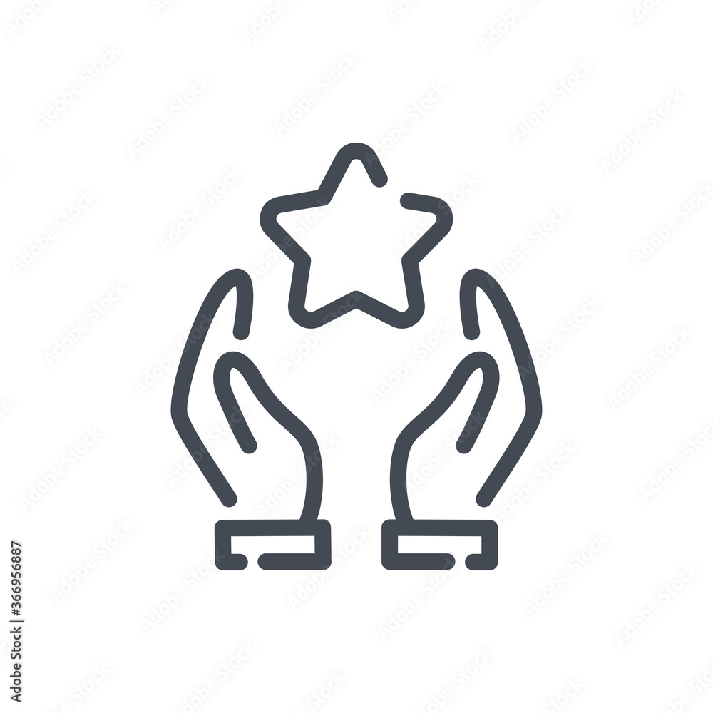Get Reward line icon. Hands with Star vector outline sign. Stock Vector ...