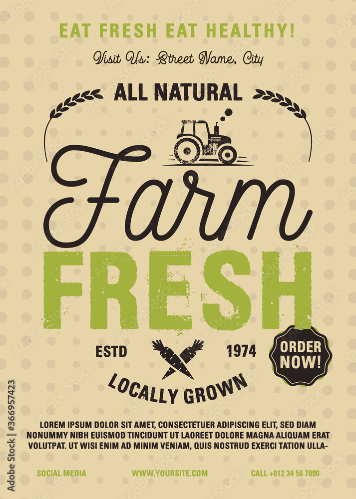 Farm Fresh flyer A4 format. Locally grown, all natural organic products ...