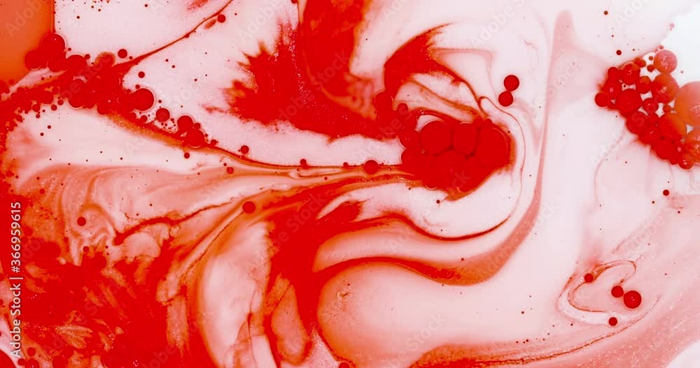 Abstract red, blood paint bubbles marble background with milk oil and ...