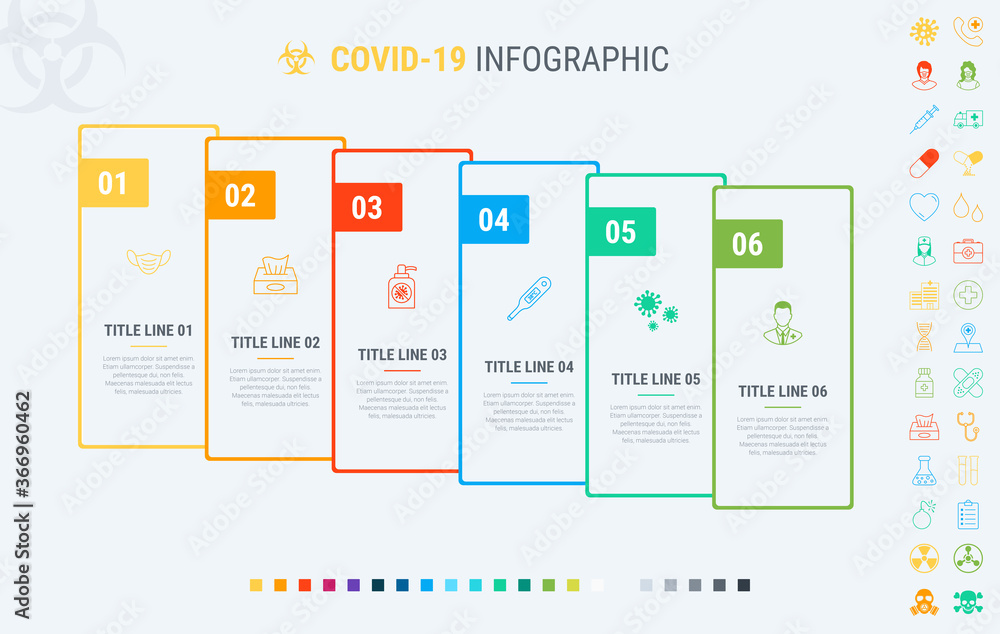 Timeline covid-19 infographic design vector. 6 steps, graph workflow ...
