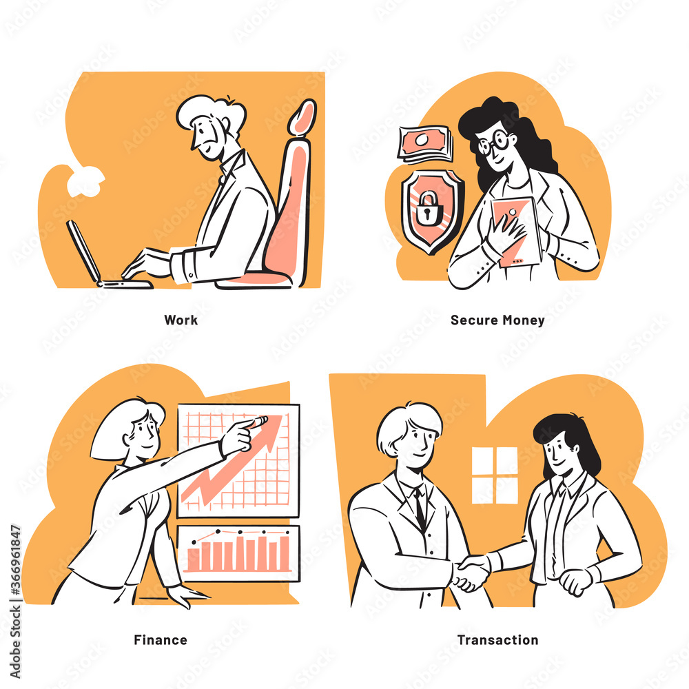 Office environment start-up doodles illustrations. Hand-drawn cartoon ...