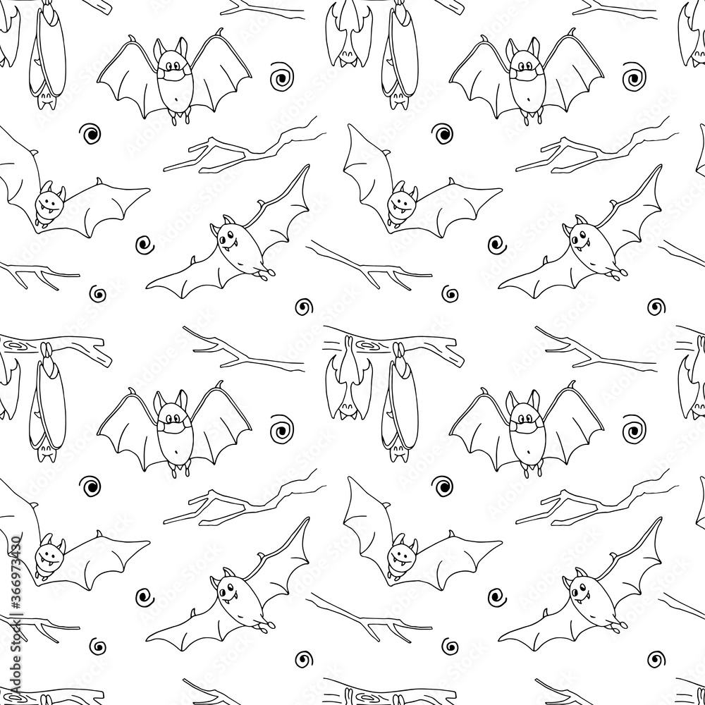 Seamless pattern for Halloween. Flying bat with medical mask. Coloring ...