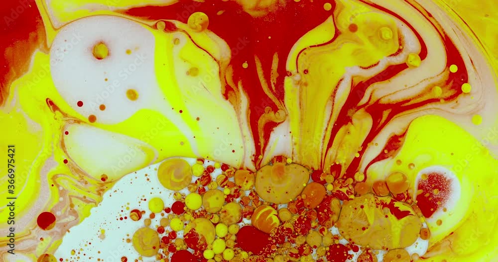 Red blood and yellow Liquid Paint reaction with ink orbs / spheres ...