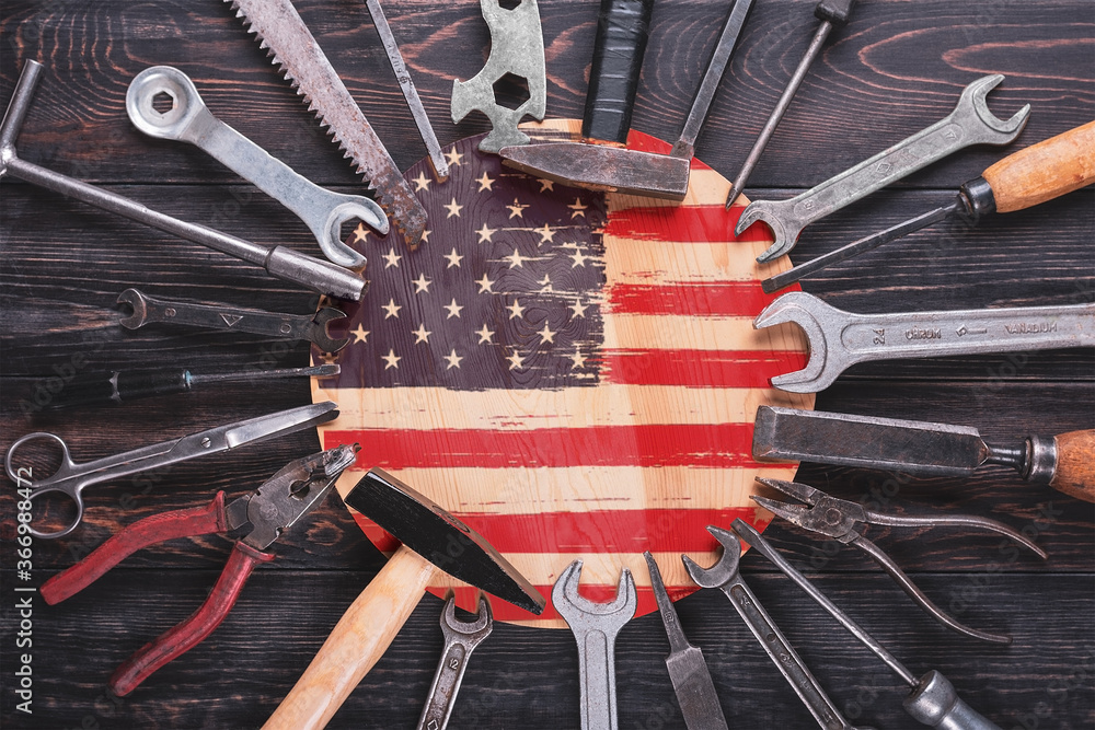 Happy Labor day concept Construction group home tools - hammer, saw ...