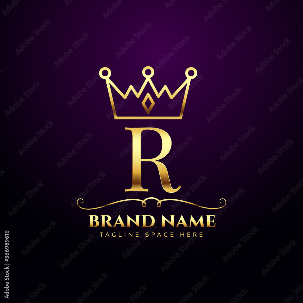 royal letter R luxury crown tiara logo concept design Stock Vector ...