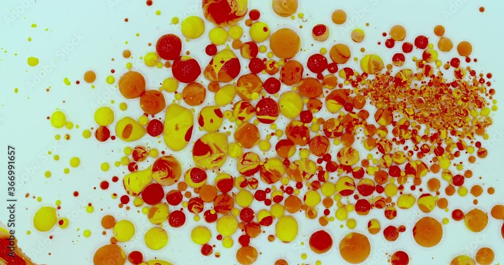 Red blood and yellow Liquid Paint reaction with ink orbs / spheres ...