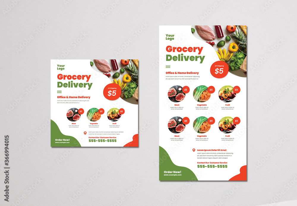 Grocery Delivery Social Media Layouts Stock Template | Adobe Stock
