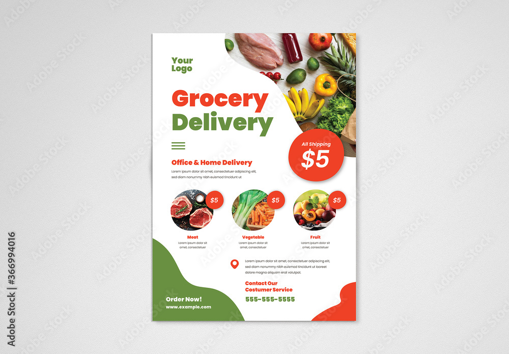 Grocery Delivery Flyer Stock Template | Adobe Stock