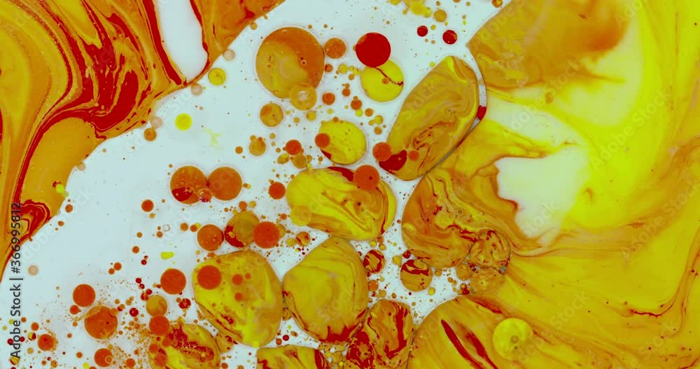 Red blood and yellow Liquid Paint reaction with ink orbs / spheres ...