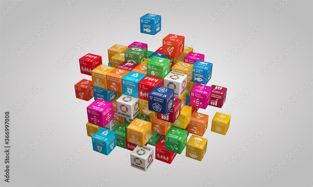 3D rendering colorful cubes Illustration of Sustainable Development ...