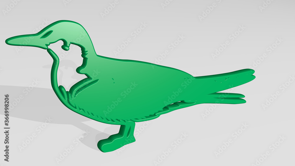 bird stand with shadow. 3D illustration of metallic sculpture over a ...