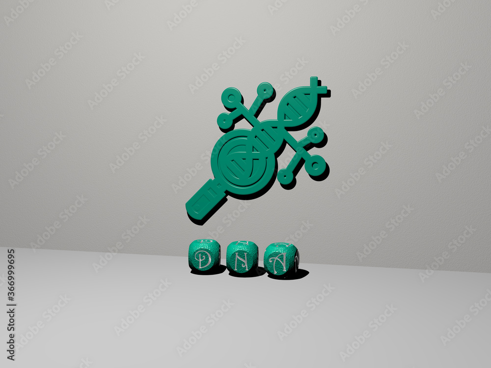 3D representation of dna with icon on the wall and text arranged by ...
