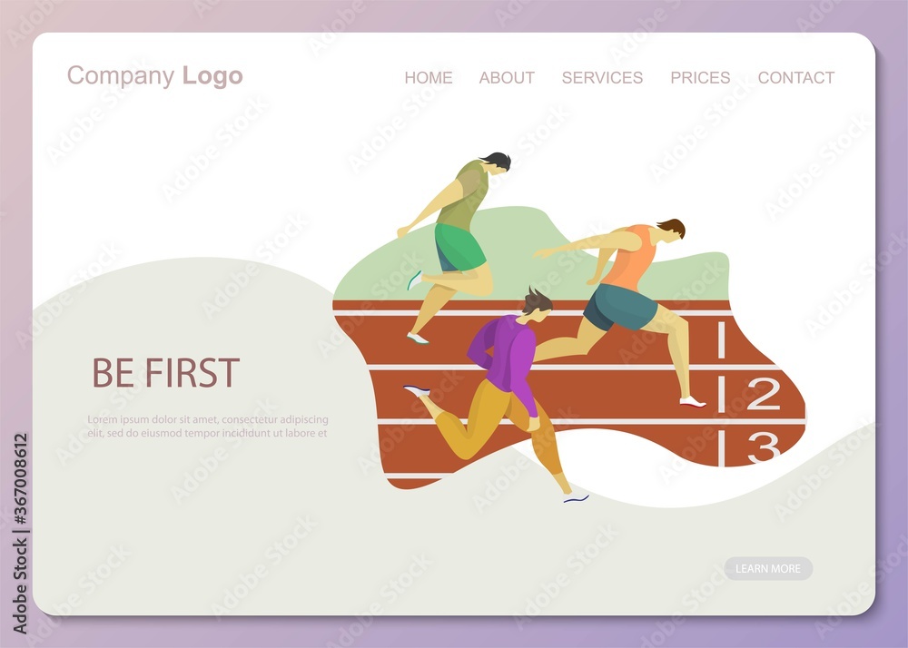 Group Male Flat Characters Running Distance track. Sport Jogging ...