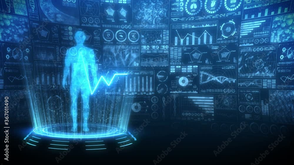 Man virtual body. Human medical hologram animation. Graph, Diagram ...