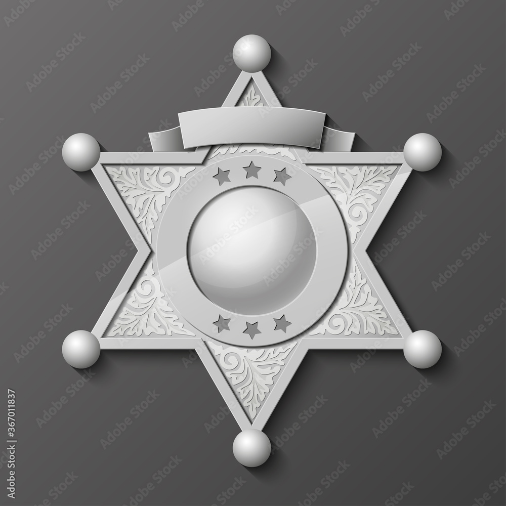 Sheriff silver star. policeman emblem. Police badge. Cop token Stock ...