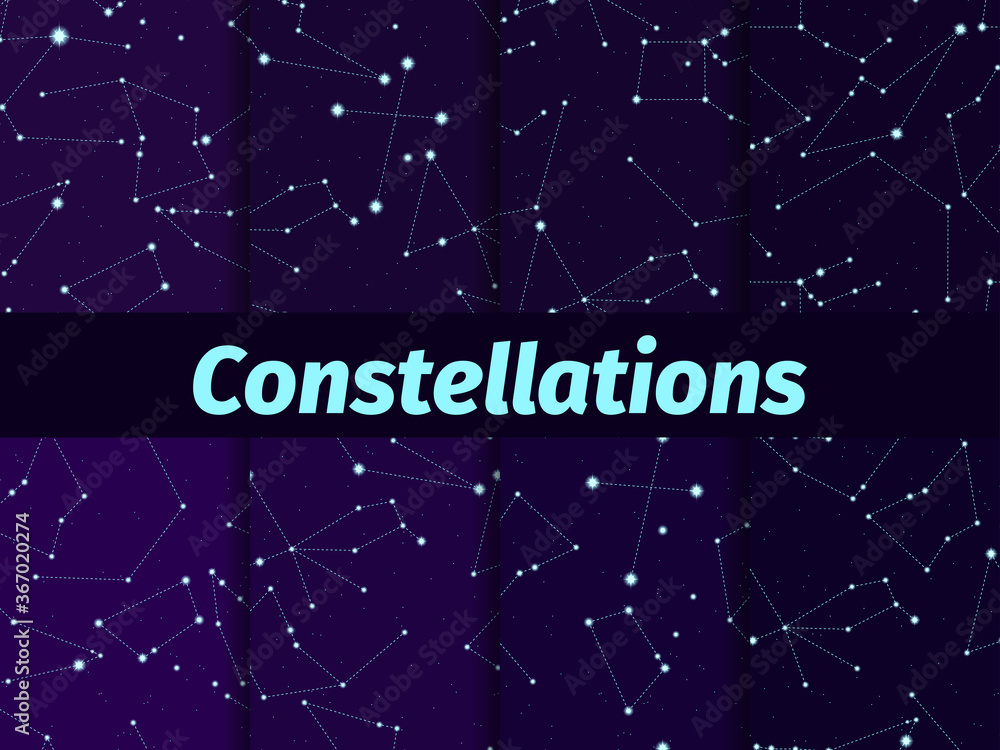Constellations seamless pattern set. Starry night sky map. Cluster of ...