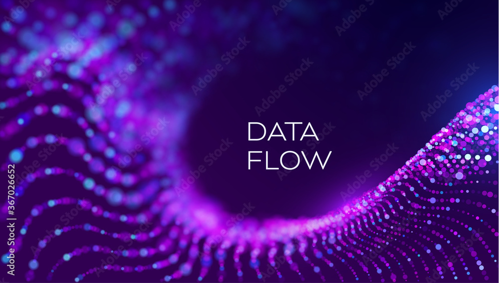 Data flow wave in abstract style on purple background. Multithreading ...