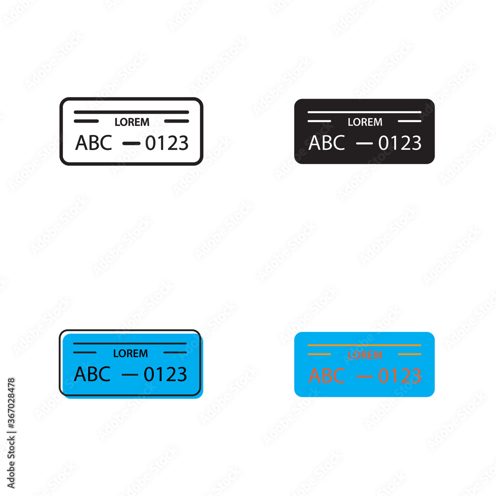 Simple license plate icon on white background 4 types such as outline ...