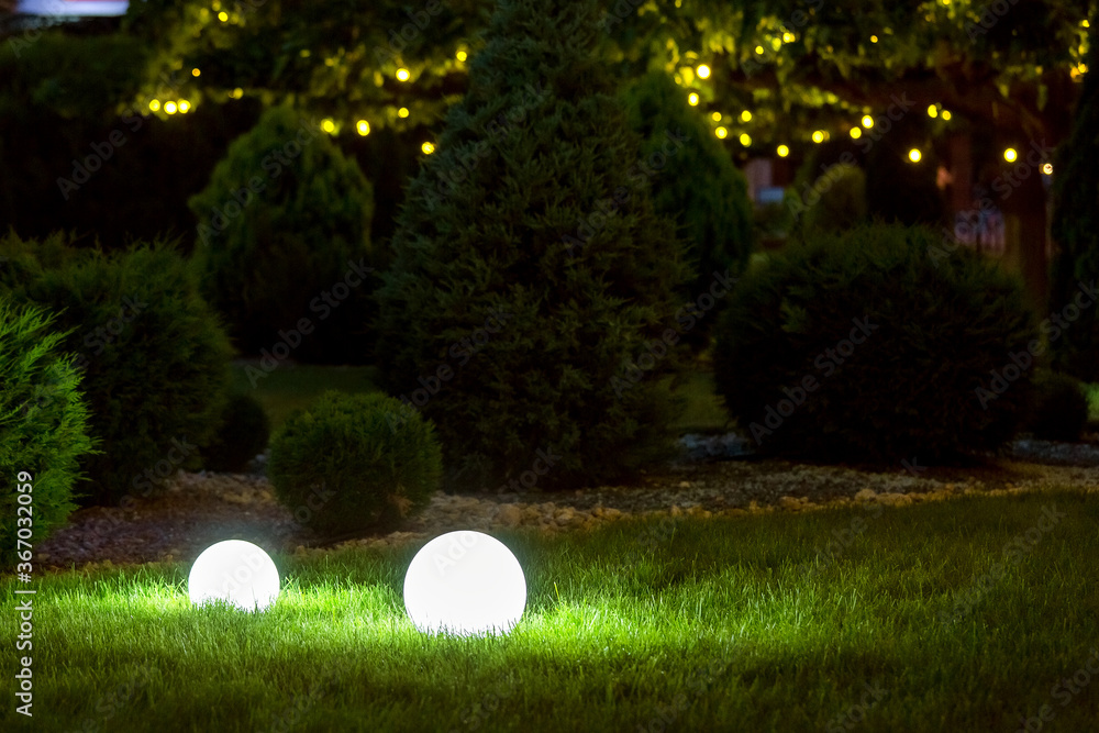 backyard ground light garden with lantern electric lamp with sphere ...