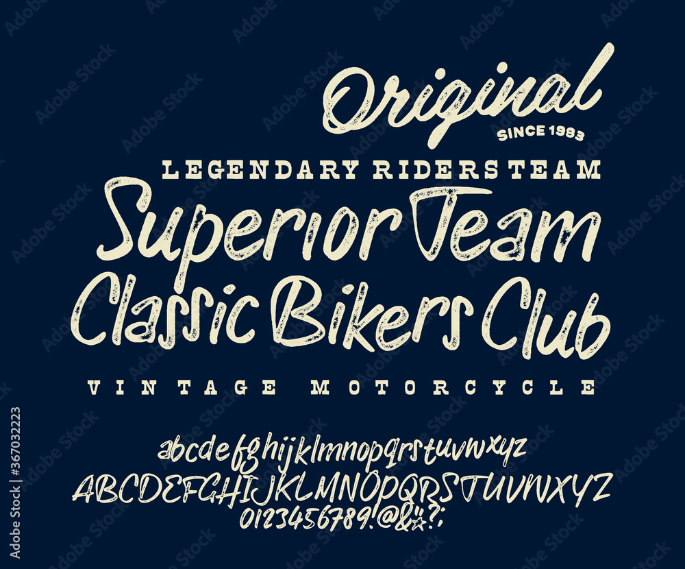 Motorcycle club community logo design.Decorative font. Letters, Numbers ...