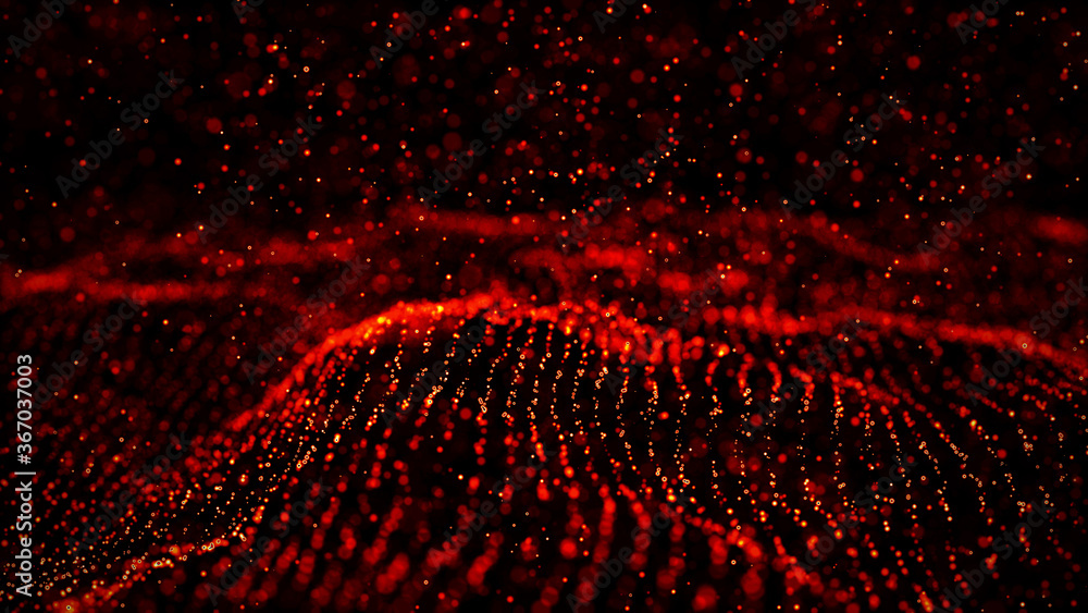 Abstract fire background with a dynamic wave. Wave of particles ...