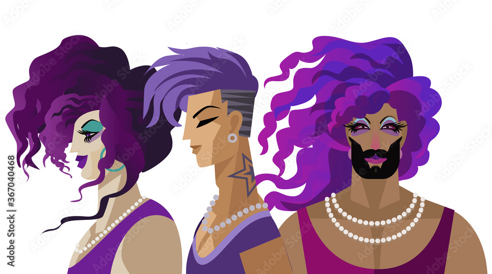 drag queen non binary gender fluid fashion models Stock Vector | Adobe ...