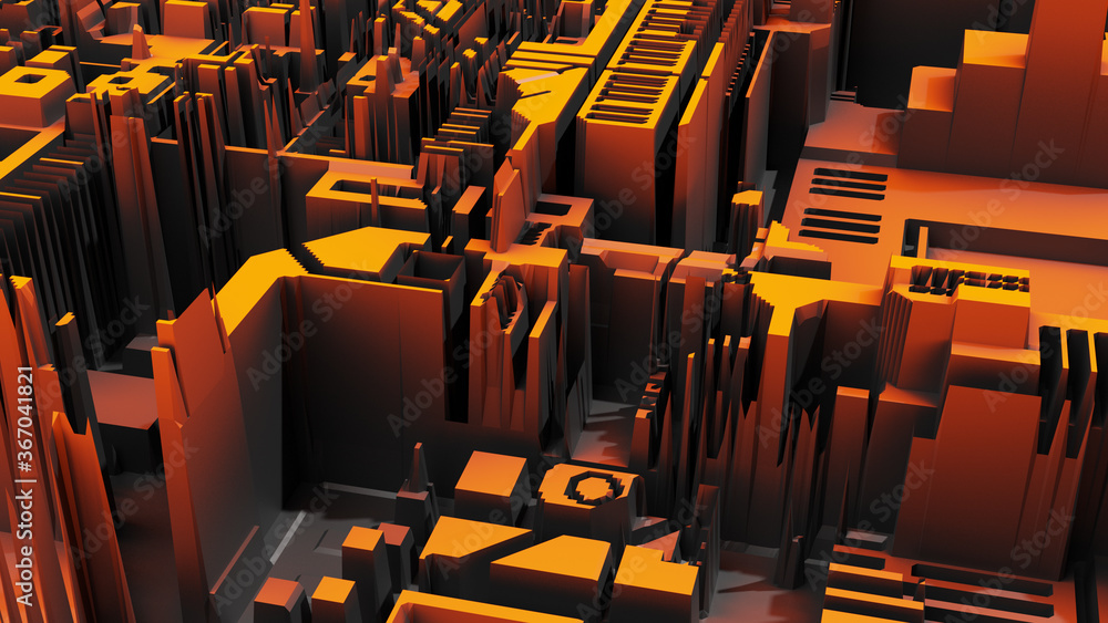 Abstract cyberpunk city. Big Data technology background. Microchip and ...