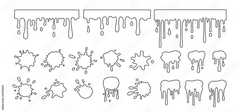 Line splash shape set. Black outline, round ink splatter collection ...