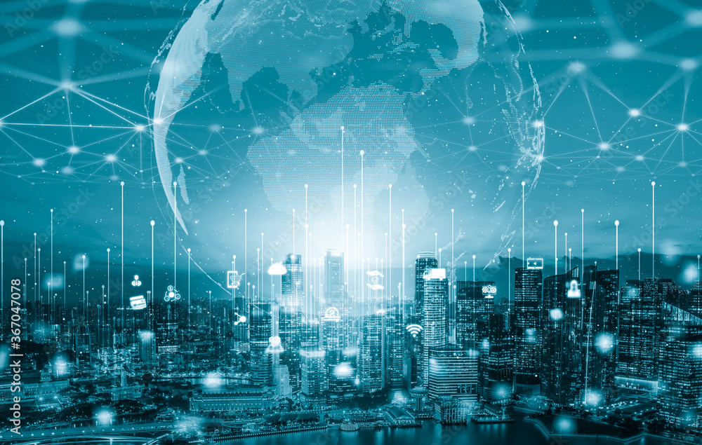 The modern creative communication and internet network connect in smart ...