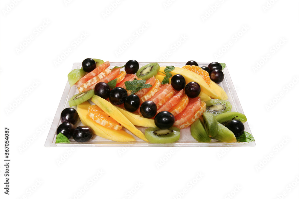 Fruit snack for first-class cabin passengers on a white background ...
