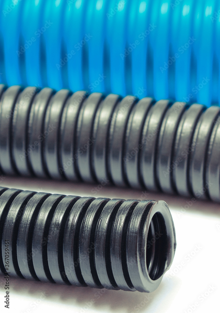 Corrugated pipe for voltage cable. Components using in electrical ...