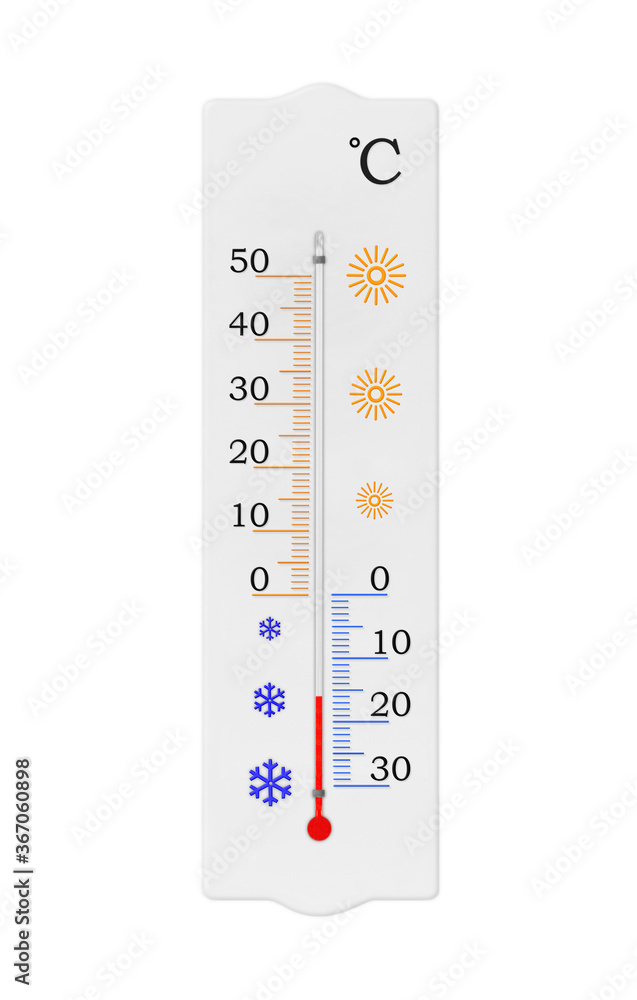 Celsius scale meteorology thermometer isolated on white background. Air ...