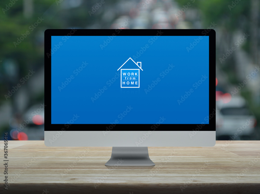 Work from home flat icon on desktop modern computer monitor screen on ...