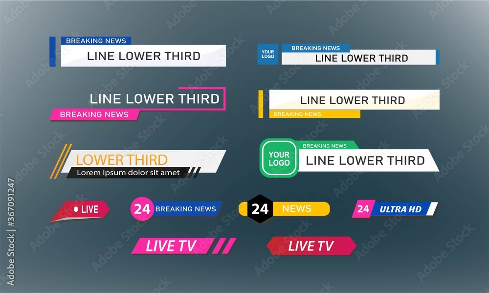 Lower Third TV News Bars Set Vector. News Lower Thirds pack. TV News ...