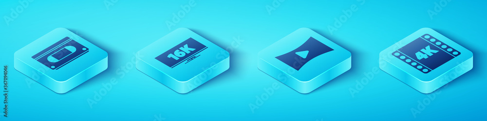 Set Isometric VHS video cassette tape, Screen tv with 16k, 4k movie ...