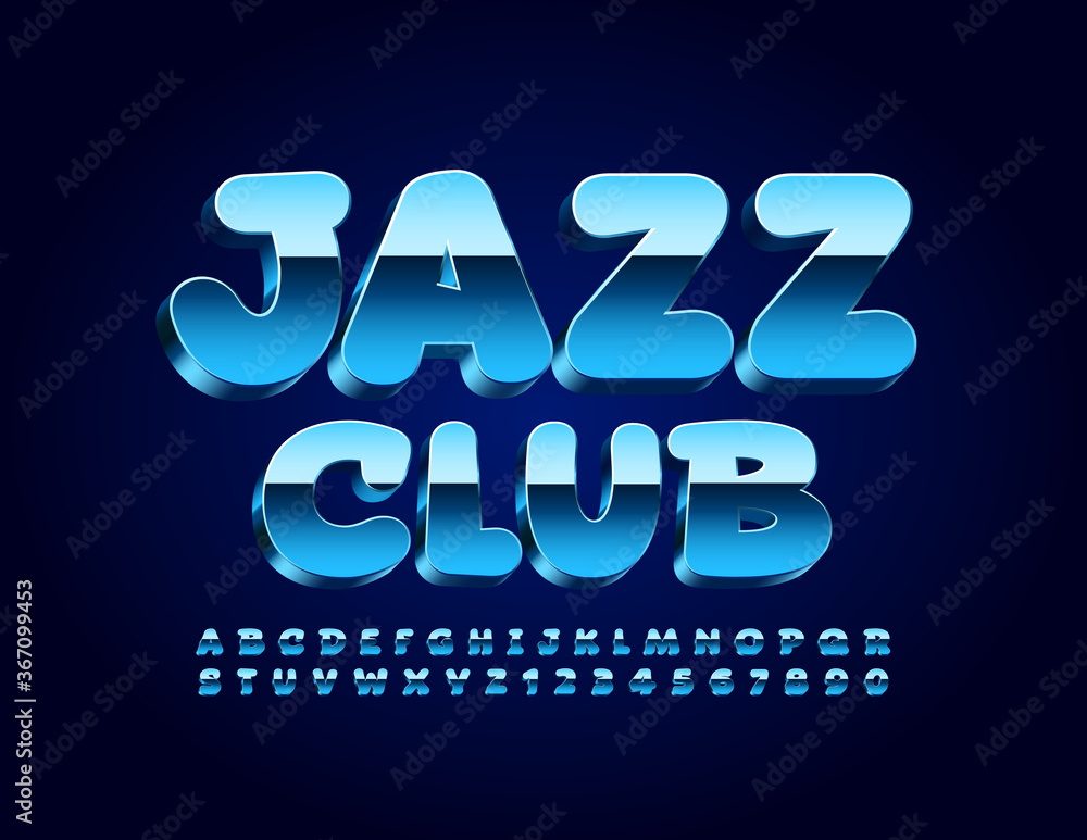 Vector music poster Jazz Club. Blue Metal Font. Modern 3D Alphabet ...