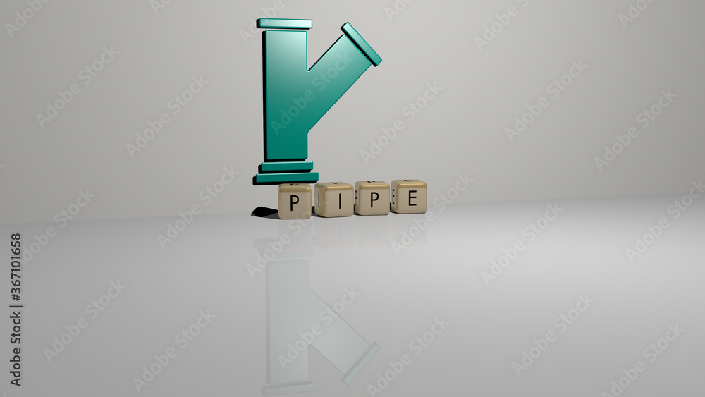 ภาพประกอบสต็อก 3D representation of pipe with icon on the wall and text ...