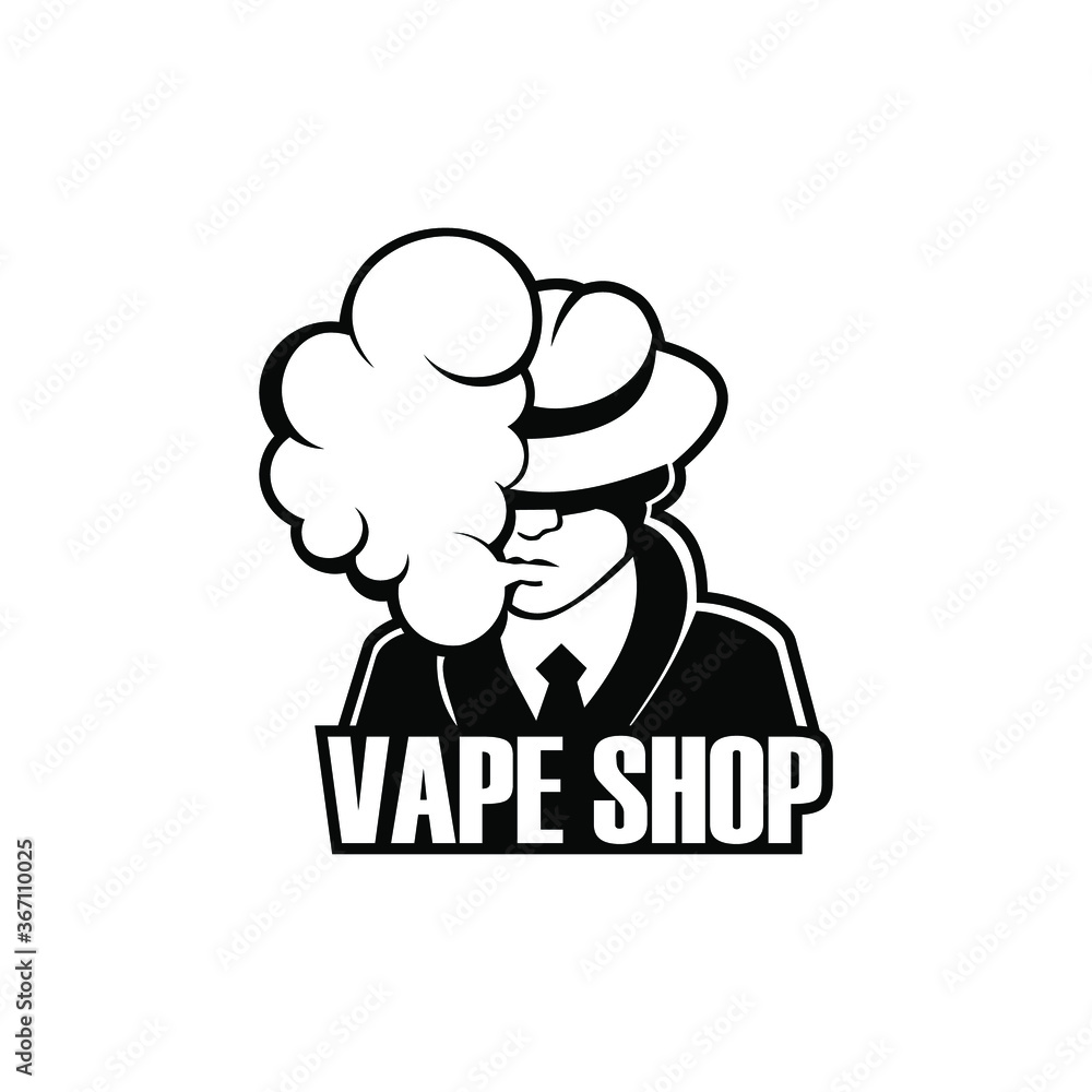 Logo.Vape shop labels emblem badge. Vector vintage illustration. A man ...