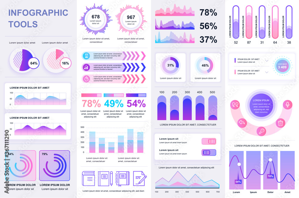 Vetor de Bundle infographic UI, UX, KIT elements. Different charts ...