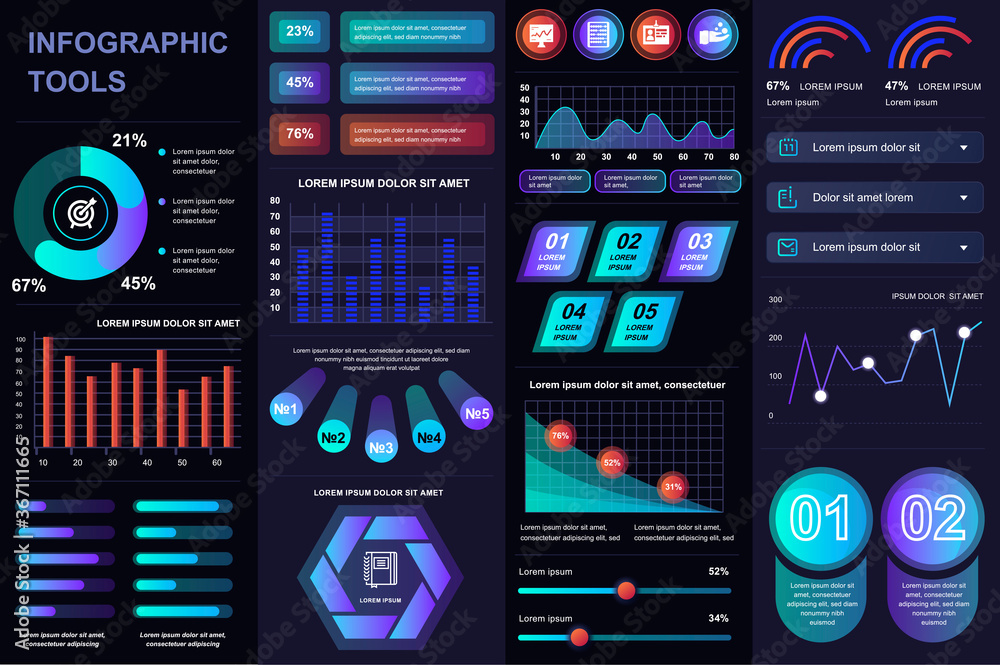 Bundle infographic UI, UX, KIT elements. Different charts, diagrams ...