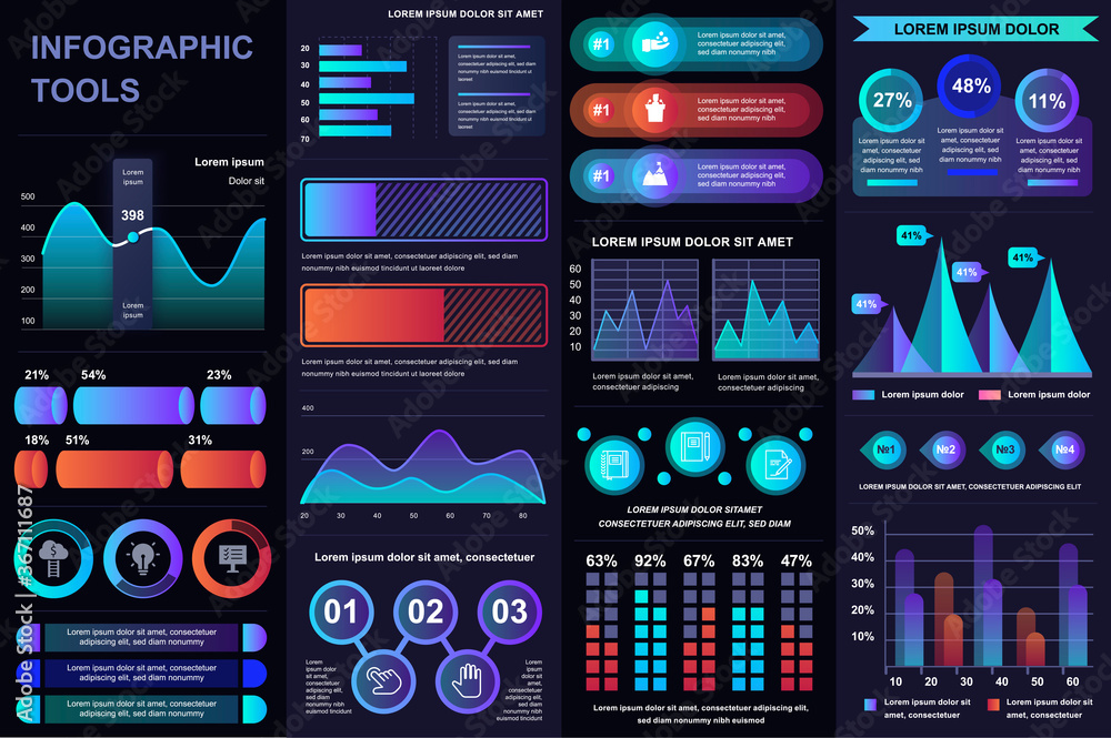 Bundle infographic UI, UX, KIT elements. Different charts, diagrams ...