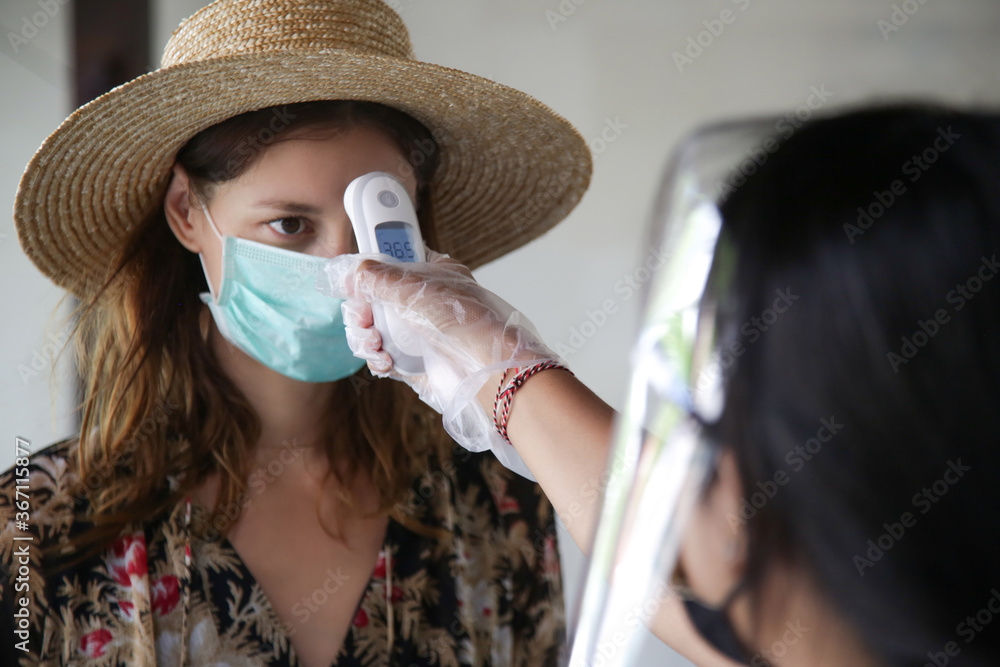 Safety measures during coronavirus. Infrared Thermometer. Measure body ...