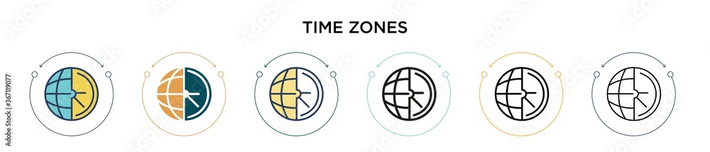 Time zones icon in filled, thin line, outline and stroke style. Vector ...