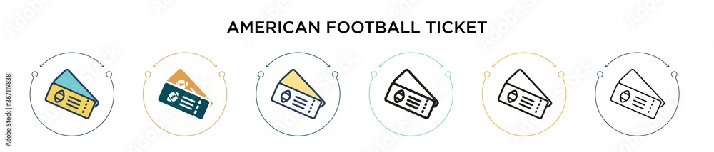 American football ticket icon in filled, thin line, outline and stroke ...
