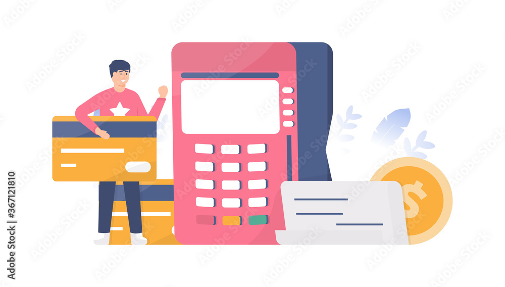 Payment and credit concepts. illustration of a man holding a credit ...
