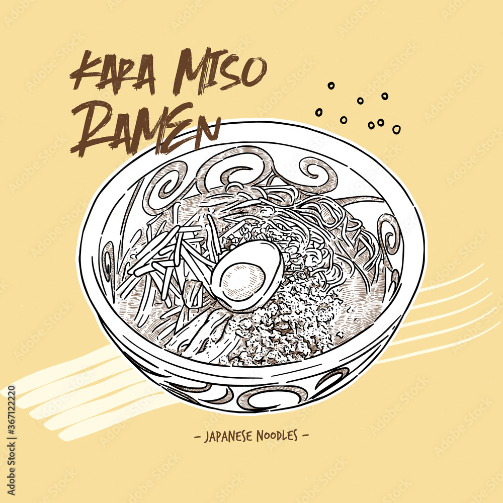 Kara Miso Ramen (spicy Miso Ramen), hand draw sketch vector. Stock ...